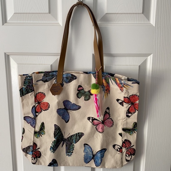 Eccolo | Bags | Butterflies Pom Pom Canvas Tote | Poshmark